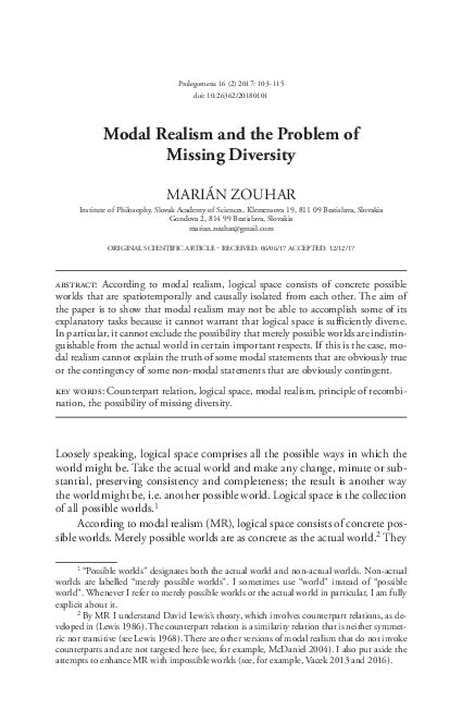 (PDF) Modal Realism and the Problem of Missing Diversity