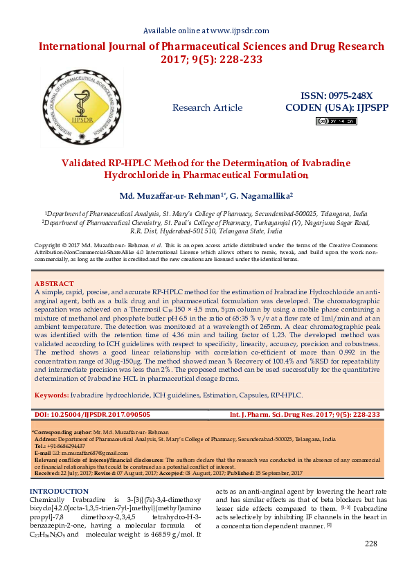 Pdf Validated Rp Hplc Method For The Determination Of Ivabradine Hydrochloride In
