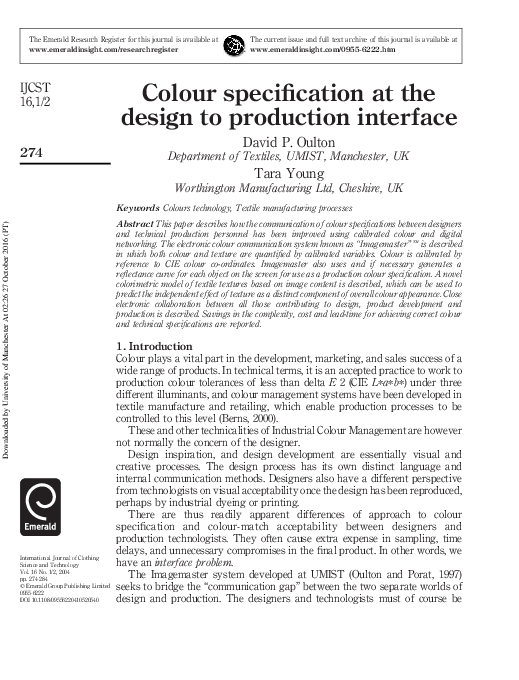 (PDF) Colour specification at the design to production interface