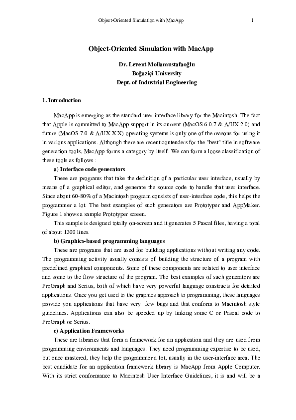 Pdf Object Oriented Simulation With Macapp Levent Mollamustafaoglu