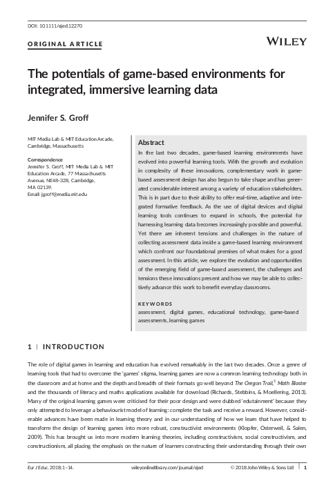 (PDF) The potentials of game-based environments for integrated, immersive learning data