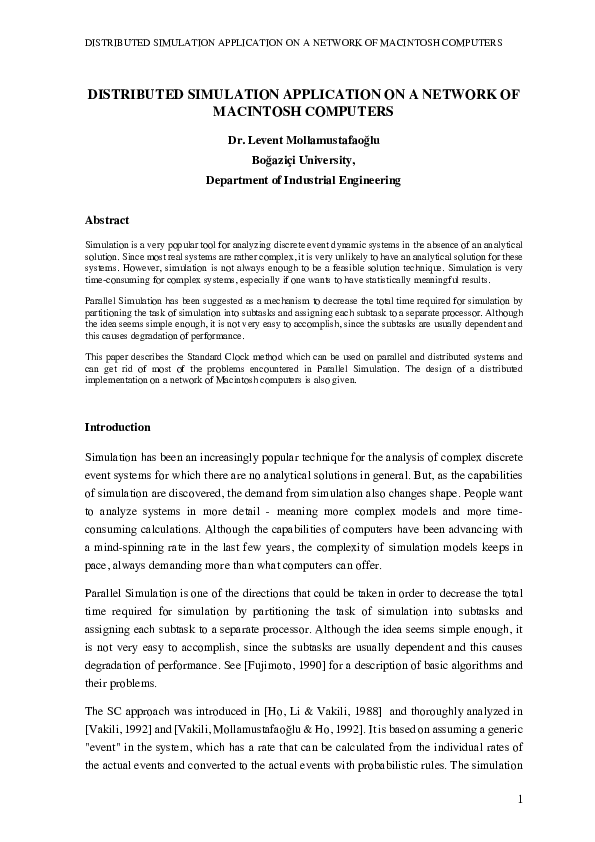 Pdf Distributed Simulation Application On A Network Of Macintosh Computers Levent