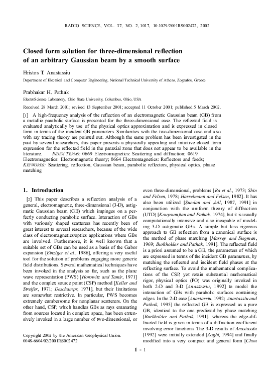 Pdf Closed Form Solution For Three Dimensional Reflection Of An