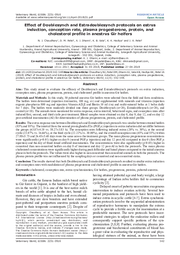 Pdf Effect Of Doublesynch And Estradoublesynch Protocols On Estrus