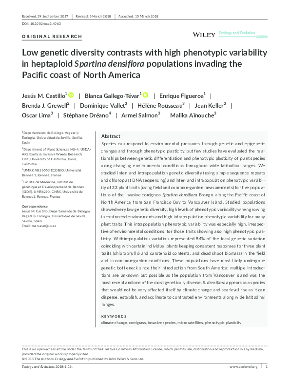 (PDF) Low genetic diversity contrasts with high phenotypic variability ...
