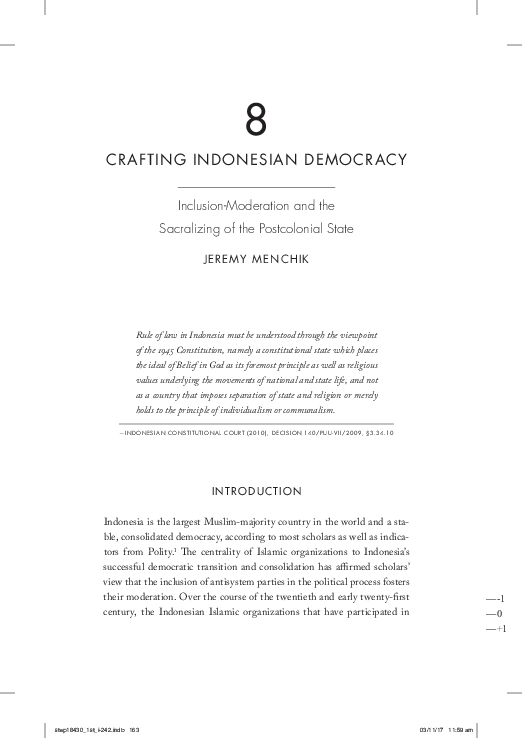 Pdf Crafting Indonesian Democracy Inclusion Moderation And The Sacralizing Of The