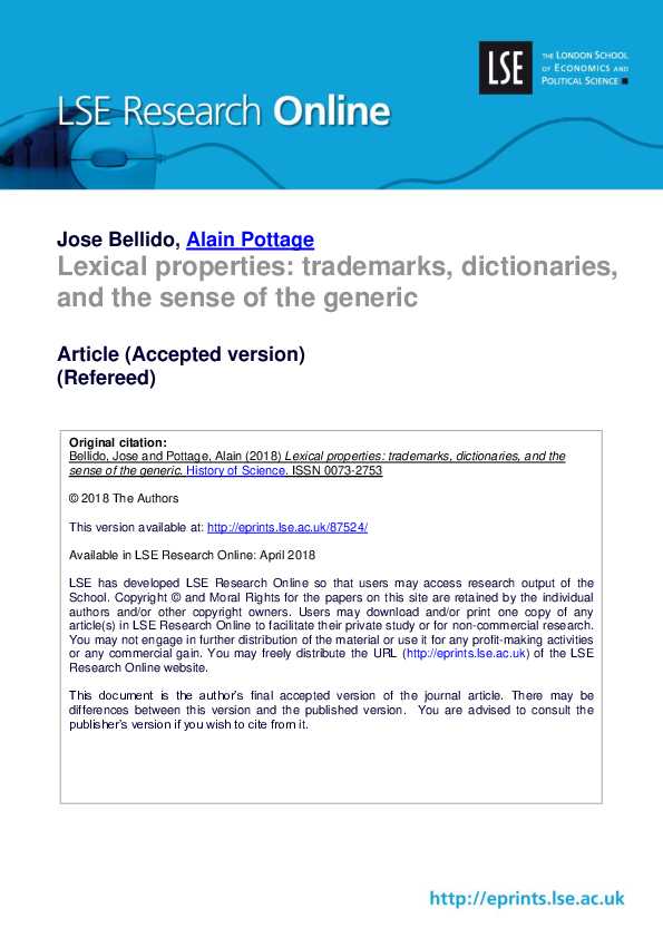 (PDF) "Lexical properties: trademarks, dictionaries, and the sense of ...