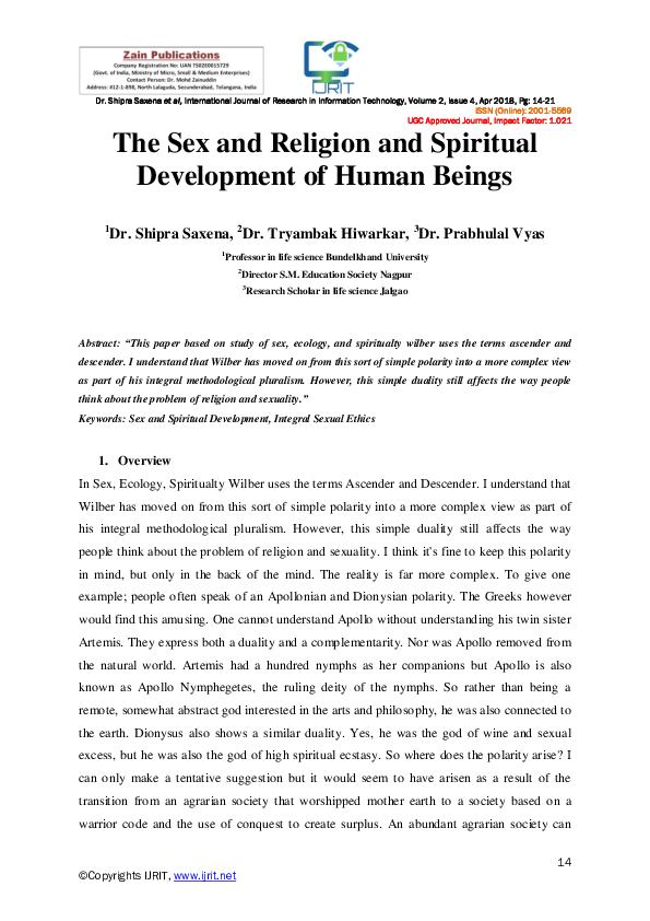 (PDF) The Sex and Religion and Spiritual Development of Human Beings