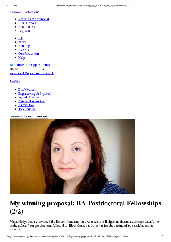 (PDF) My winning proposal: BA Postdoctoral Fellowships - Interview with ...