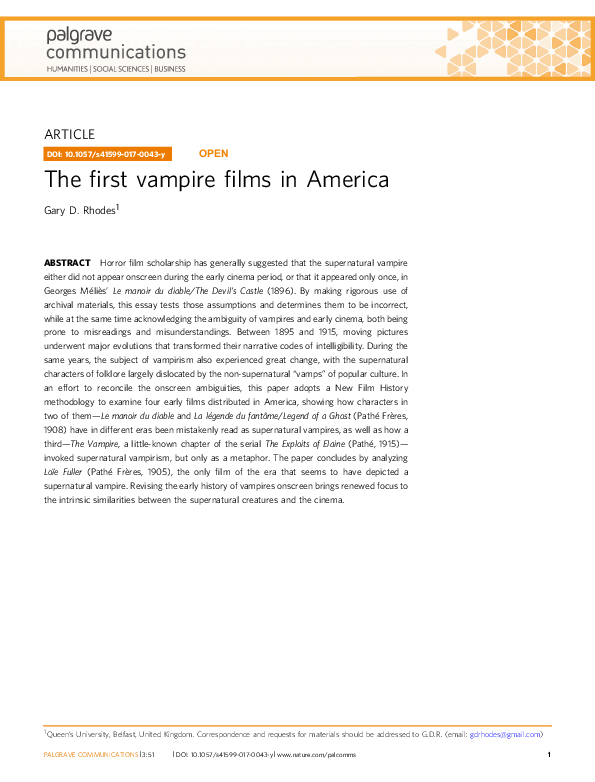 (PDF) The first vampire films in America