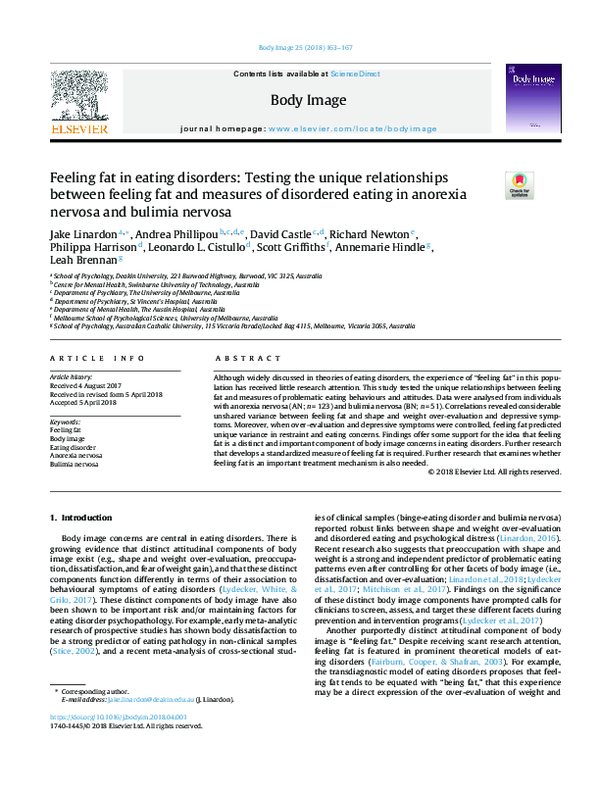 (PDF) Feeling fat in eating disorders: Testing the unique relationships ...