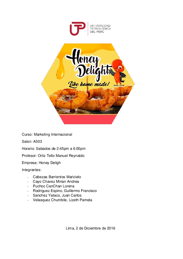 (PDF) MARKETING INTERNACIONAL Honey Delight