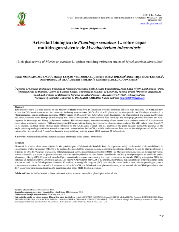 (PDF) Actividad biológica de Plumbago scandens L. sobre cepas ...