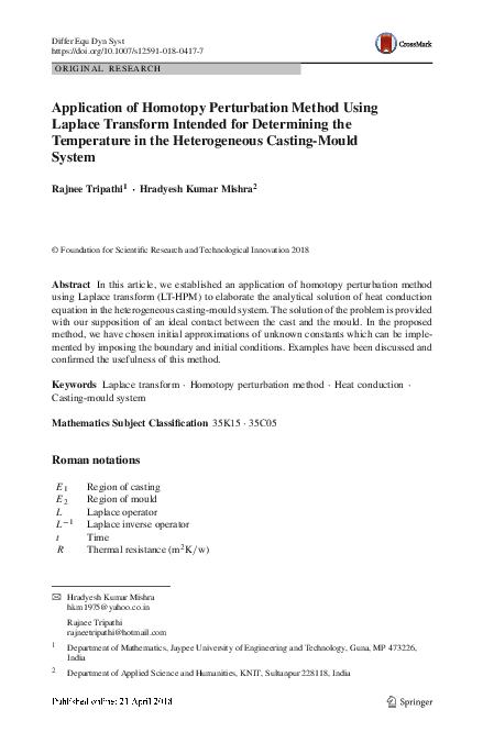 Pdf Application Of Homotopy Perturbation Method Using Laplace Transform Intended For
