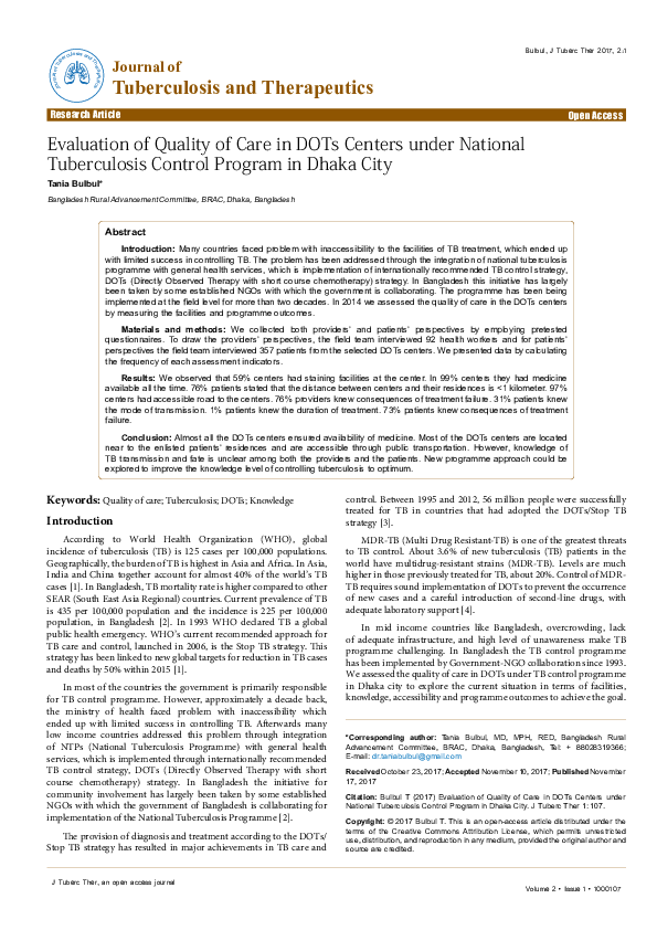 (PDF) Evaluation of Quality of Care in DOTs Centers under National ...