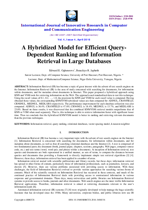 (PDF) A Hybridized Model for Efficient Query- Dependent Ranking and Information Retrieval in ...