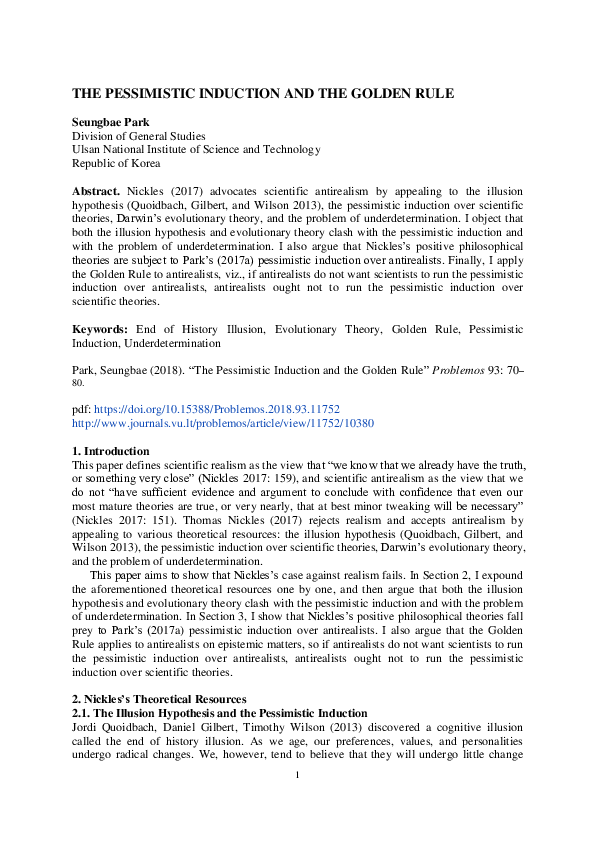 (PDF) The Pessimistic Induction and the Golden Rule