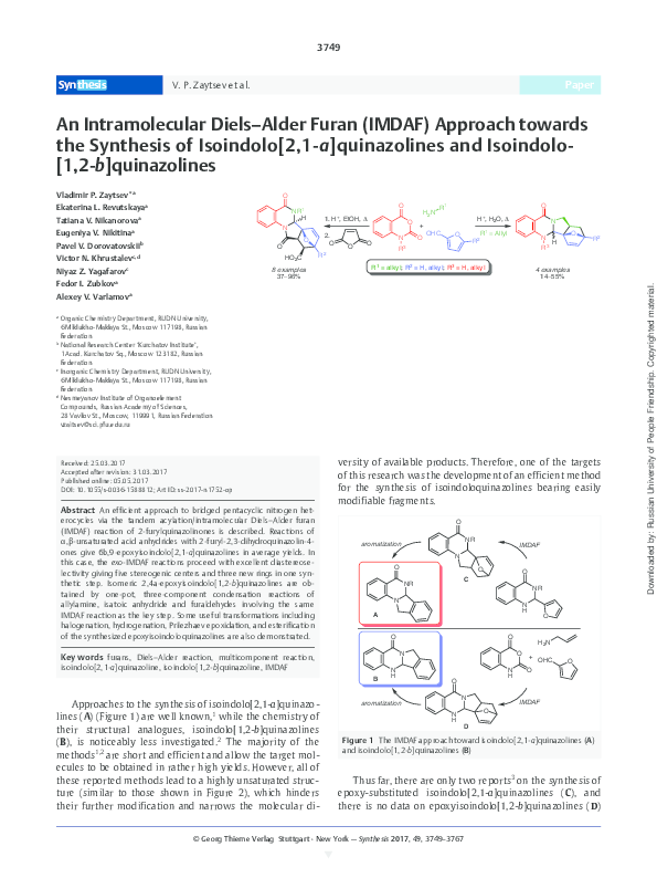 (PDF) An Intramolecular Diels–Alder Furan (IMDAF) Approach towards the ...