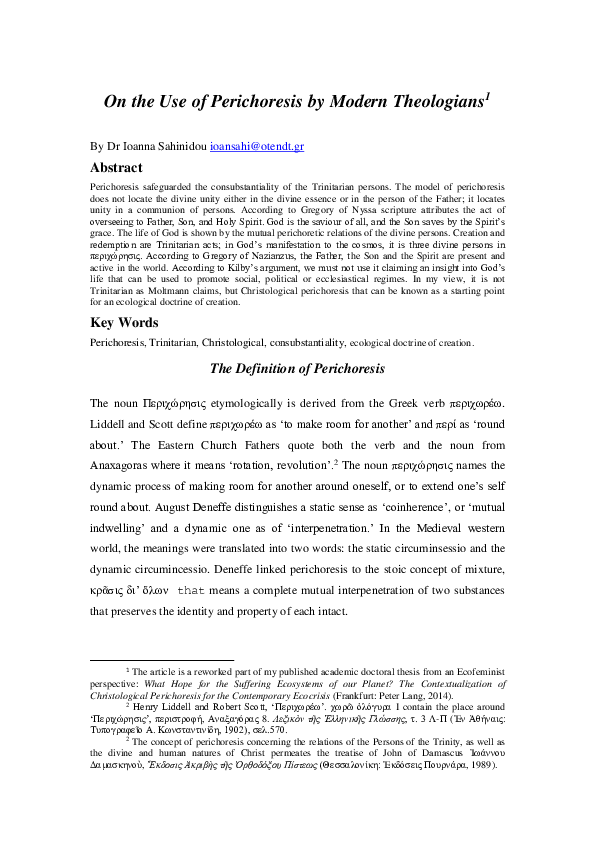 (DOC) Οn the Use of Perichoresis by Modern Theologians