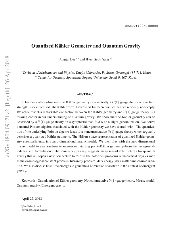 (PDF) Quantized Kähler Geometry and Quantum Gravity