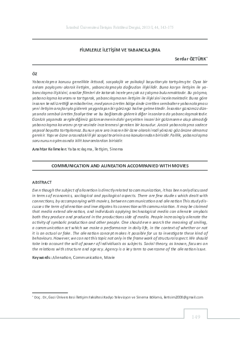 (PDF) FİLMLERLE İLETİŞİM VE YABANCILAŞMA COMMUNICATION AND ALINEATION ...