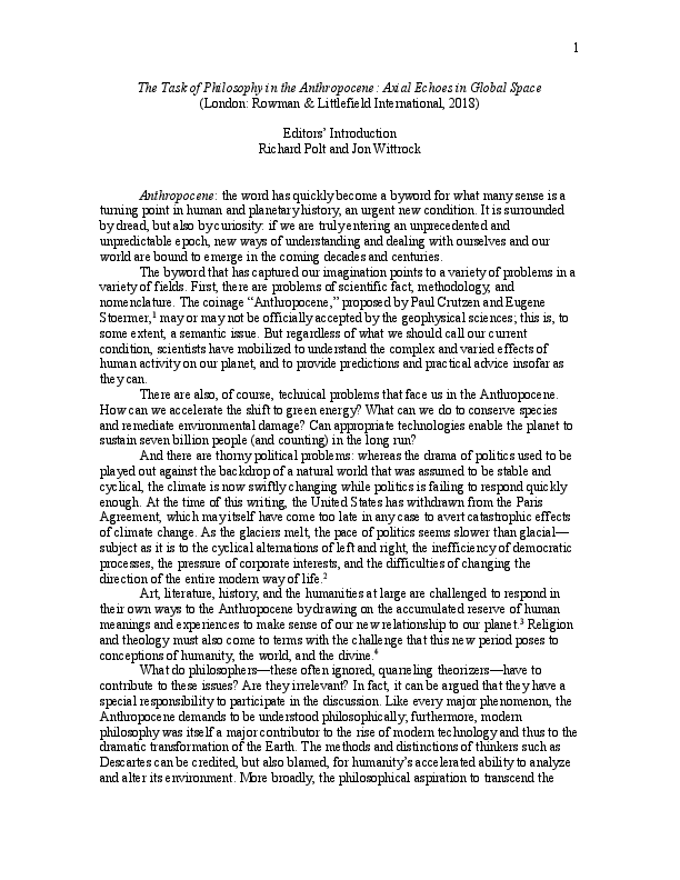 (PDF) The Task of Philosophy in the Anthropocene: Editors' Introduction ...