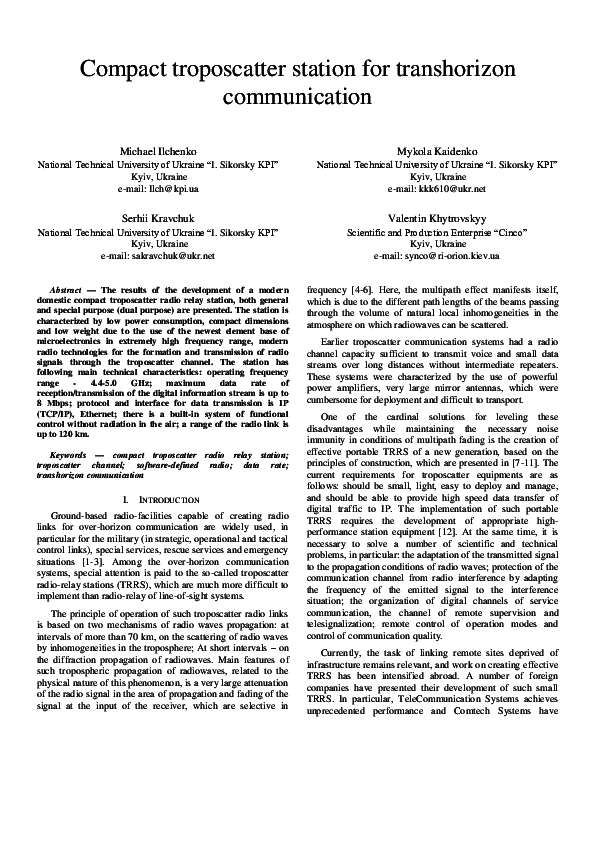 (PDF) COMPACT TROPOSCATTER STATION FOR TRANSHORIZON COMMUNICATION