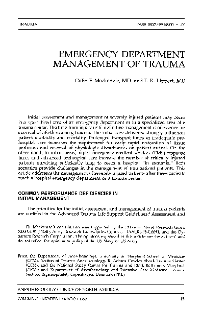 (PDF) Emergency Department Management of Trauma