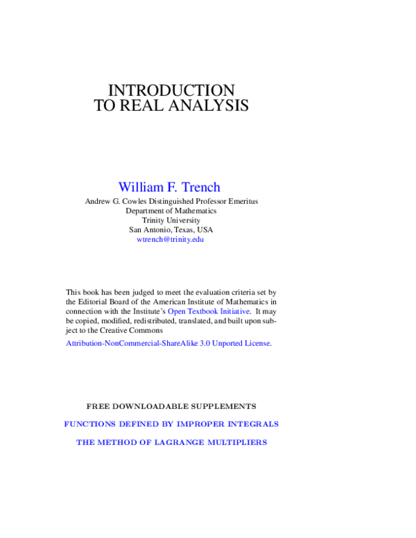 (PDF) INTRODUCTION TO REAL ANALYSIS
