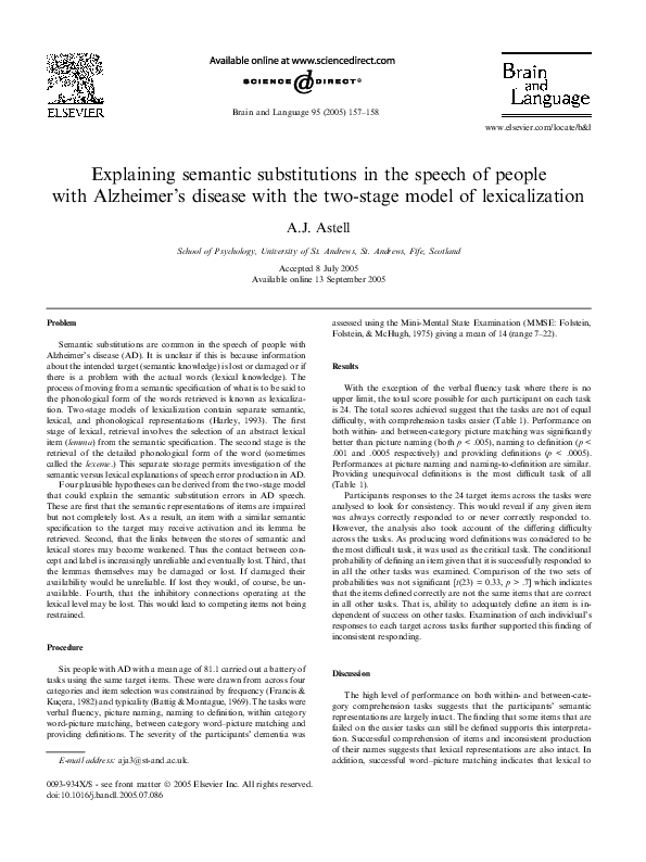 (PDF) Explaining semantic substitutions in the speech of people with ...