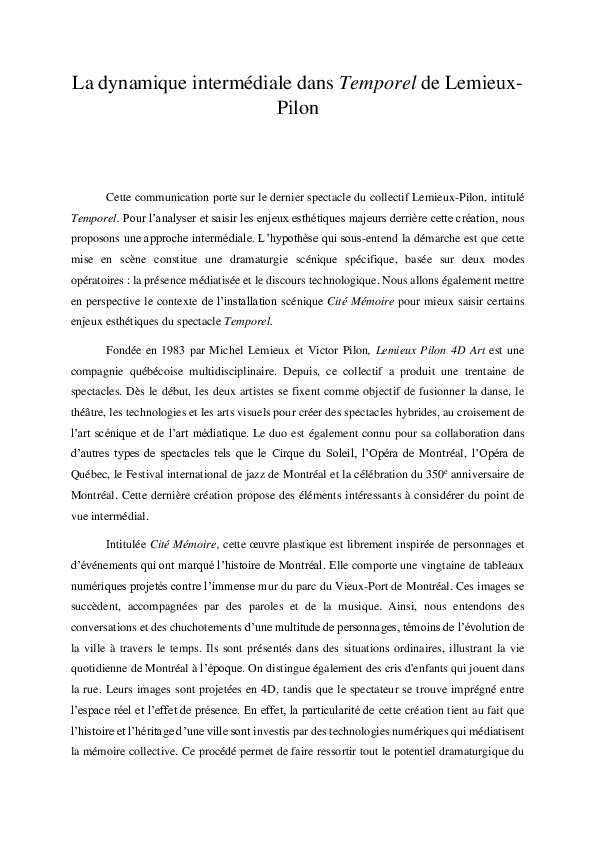 (DOC) La dynamique intermédiale dans "Temporel" de Lemieux-Pilon