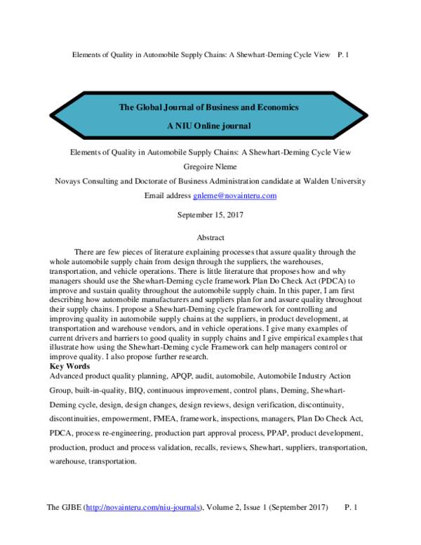 (PDF) Elements of Quality in Automobile Supply Chains: A Shewhart ...