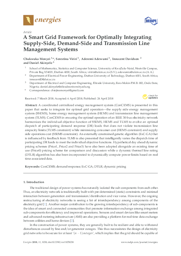 Pdf A Smart Grid Framework For Optimally Integrating Supply Side