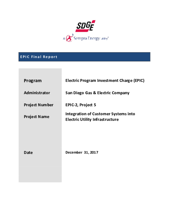 (PDF) Integration of Customer Systems into Electric Utility Infrastructure