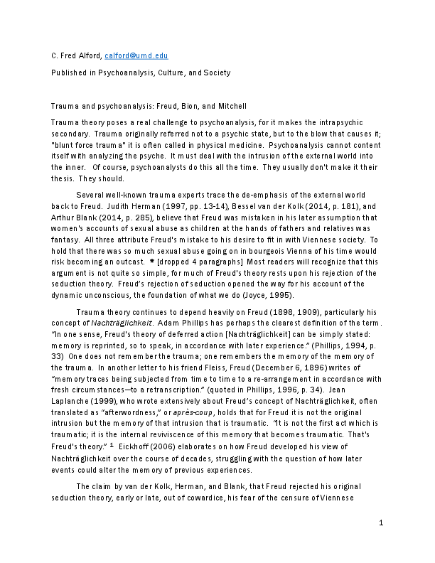 (DOC) Trauma and psychoanalysis: Freud, Bion, and Mitchell