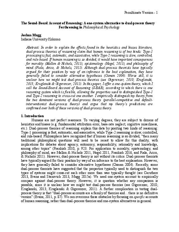(PDF) The Sound-Board Account of Reasoning: A one-system alternative to ...