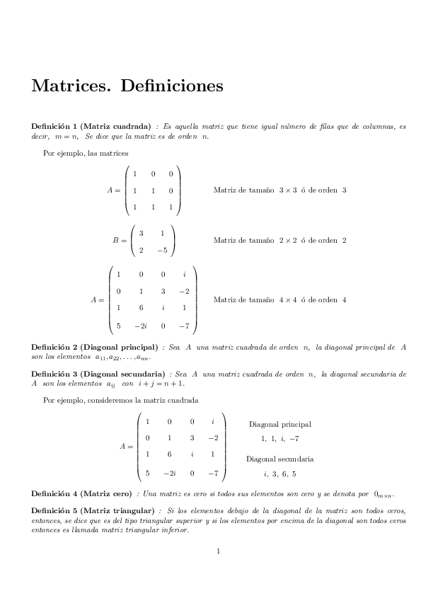 (PDF) Matrices. Definiciones