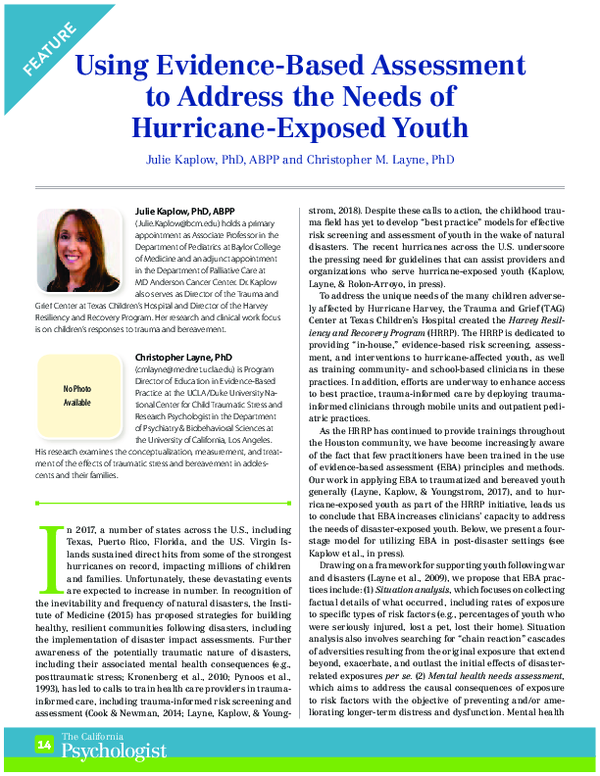 (PDF) Using Evidence-Based Assessment to Address the Needs of Hurricane ...