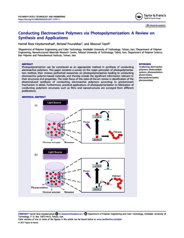 (PDF) Conducting Electroactive Polymers via Photopolymerization: A ...