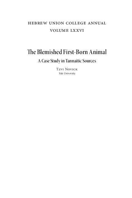 (PDF) Mishnah Editorial Practices on Animal Blemishes