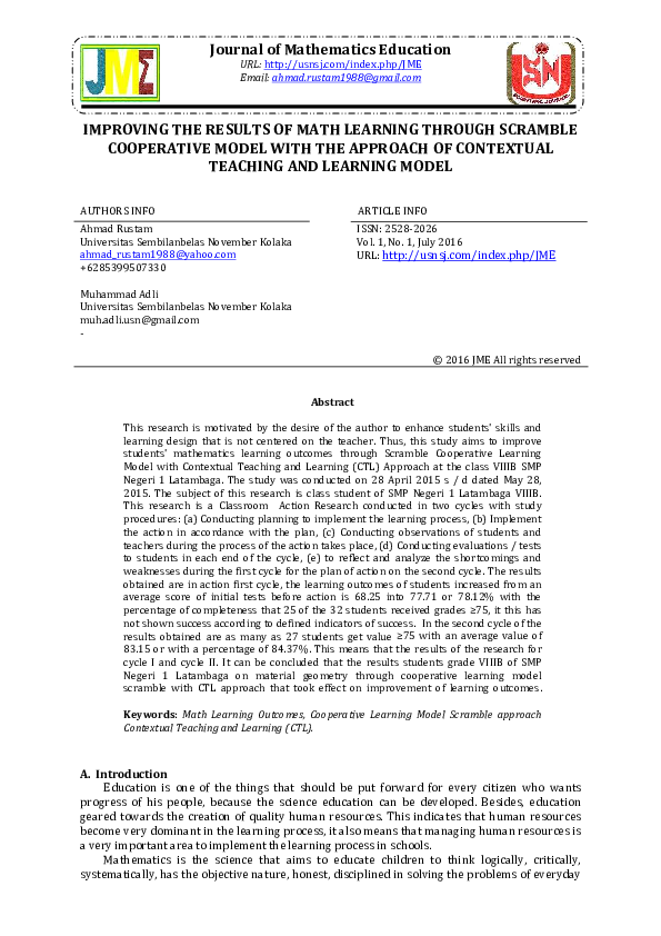 (PDF) Journal of Mathematics Education IMPROVING THE RESULTS OF MATH LEARNING THROUGH SCRAMBLE ...