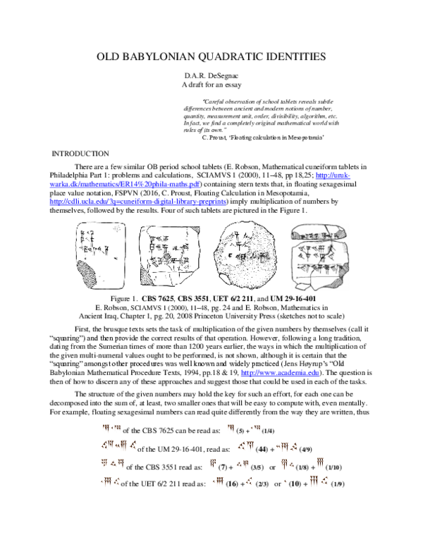 (DOC) OLD BABYLONIAN QUADRATIC IDENTITIES