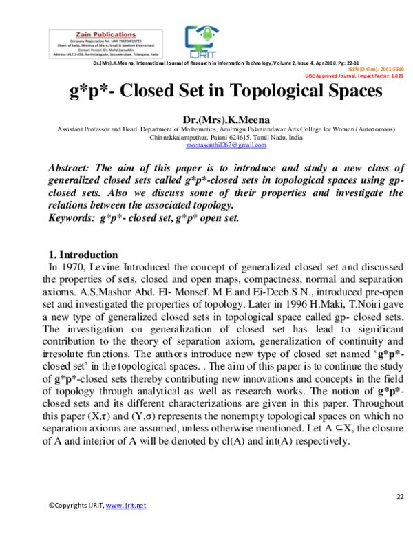 (PDF) g*p*- Closed Set in Topological Spaces