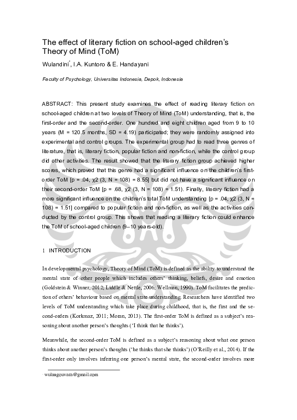 (PDF) The effect of literary fiction on school-aged children's Theory ...