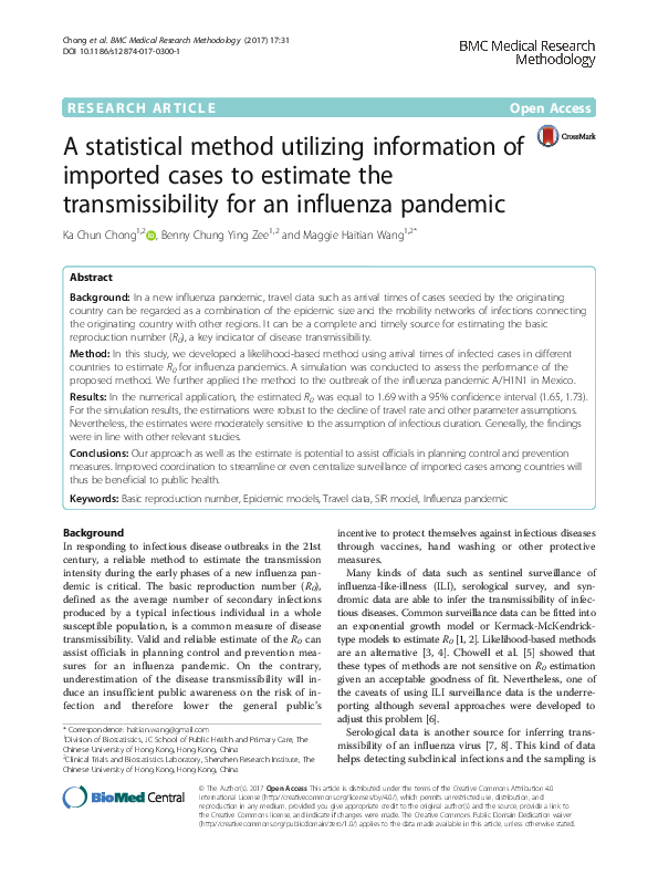 (PDF) A statistical method utilizing information of imported cases to ...