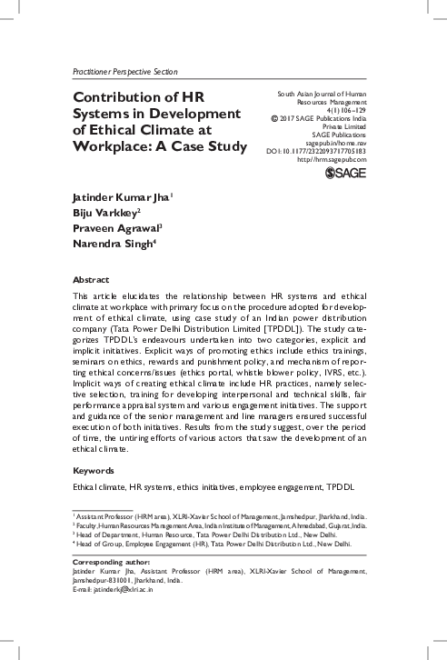 (PDF) Contribution of HR Systems in Development of Ethical Climate at ...