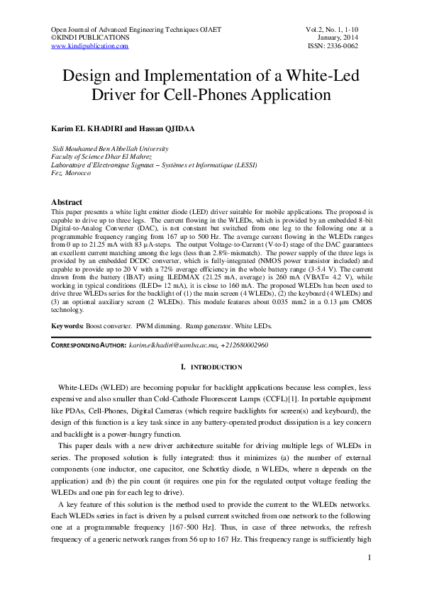 (PDF) White LED Driver Design for Mobile Devices