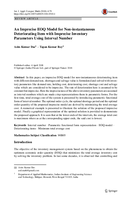 Pdf An Imprecise Eoq Model For Non Instantaneous Deteriorating Item With Imprecise Inventory