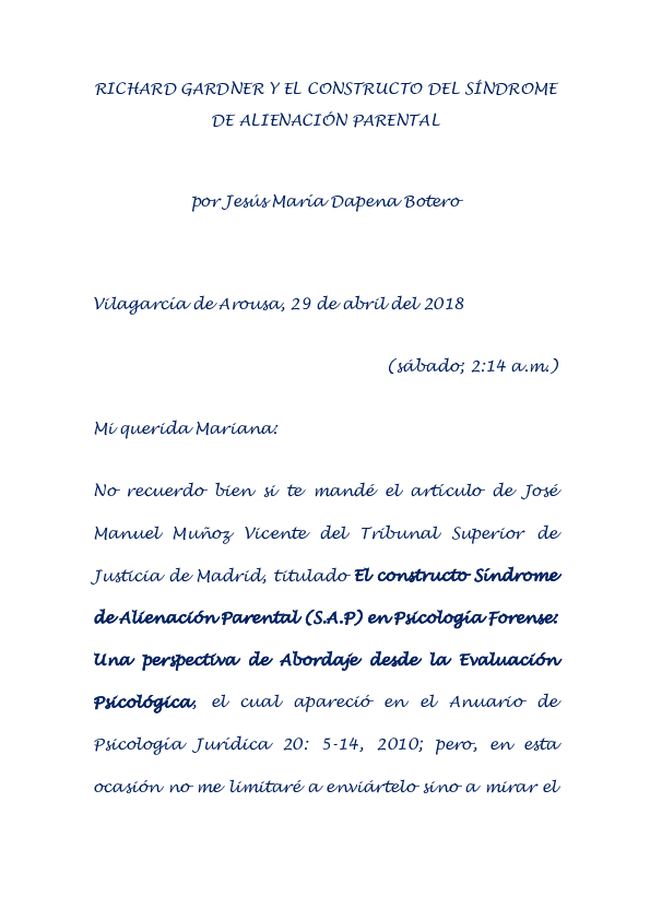(DOC) RICHARD GARDNER Y EL CONSTRUCTO DEL SÍNDROME DE ALIENACIÓN ...