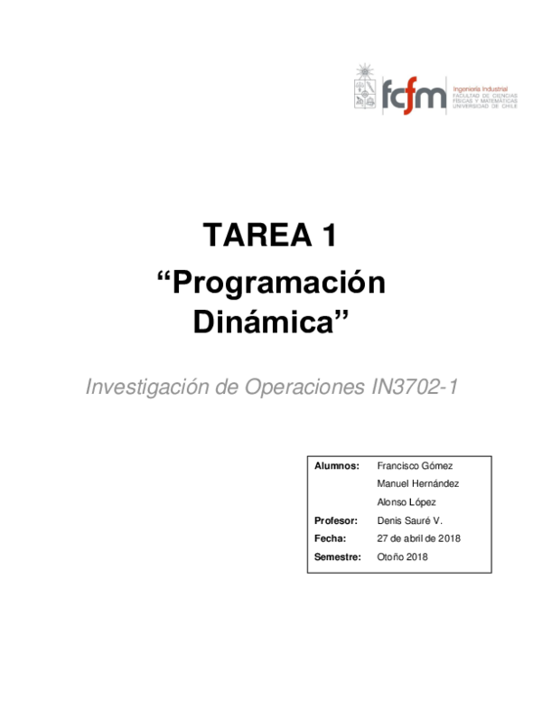 (DOC) TAREA 1 " Programación Dinámica " Investigación de Operaciones ...